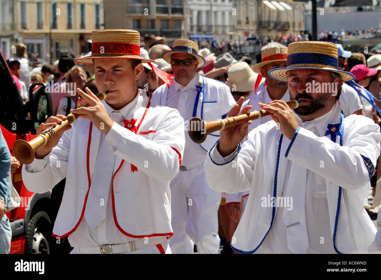 Musicians of the traditional French band "Los Marineros" marching at ...