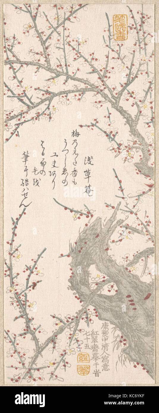 Plum Tree in Blossom, Edo period (1615–1868), 1813, Japan, Polychrome ...