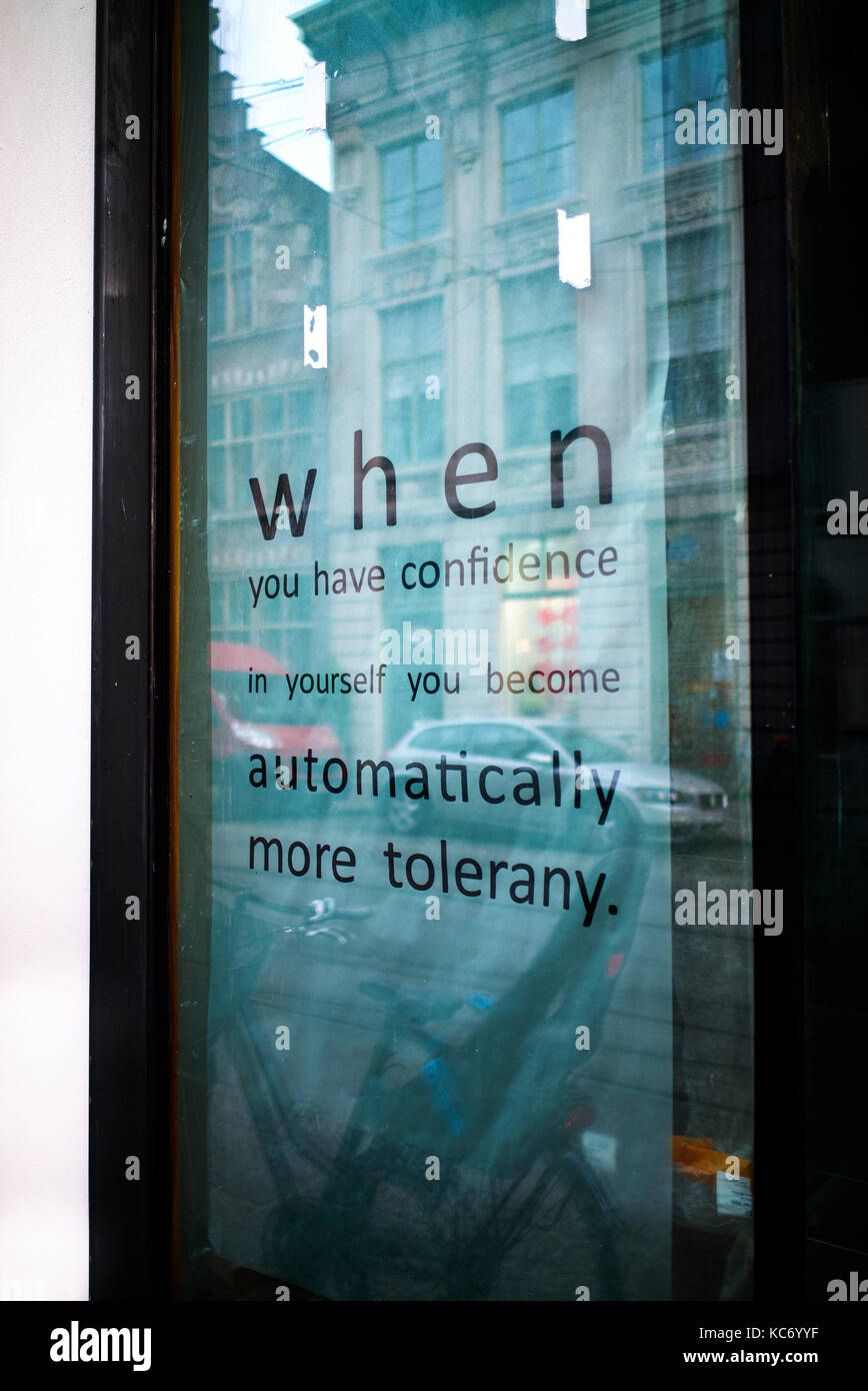 confidence breeds tolerance slogan on door, "when you have confidence ...