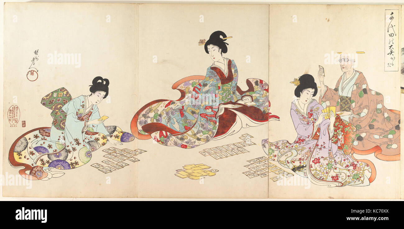 Chiyoda Castle (Album of Women), Meiji period (1868–1912), 1895, Japan, Triptych of polychrome ...
