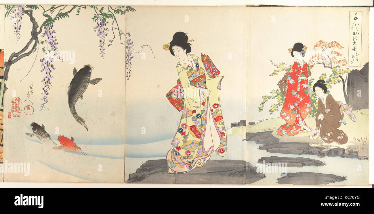 Chiyoda Castle (Album of Women), Meiji period (1868–1912), 1895, Japan, Quintiptych of ...