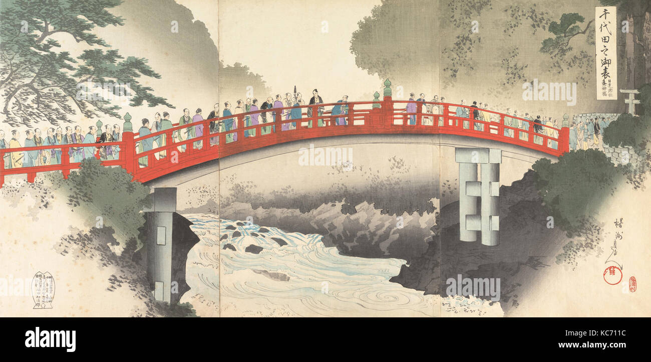 Chiyoda Castle (Album of Men), Meiji period (1868–1912), 1897, Japan, Triptych of polychrome ...