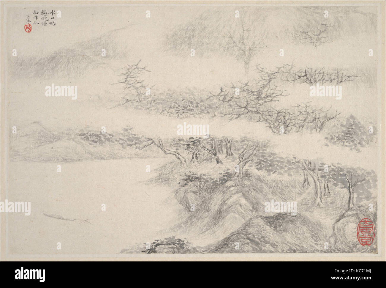 清 張風 山水圖 冊 紙本, Landscapes, Ming dynasty (1368–1644), dated 1644, China ...