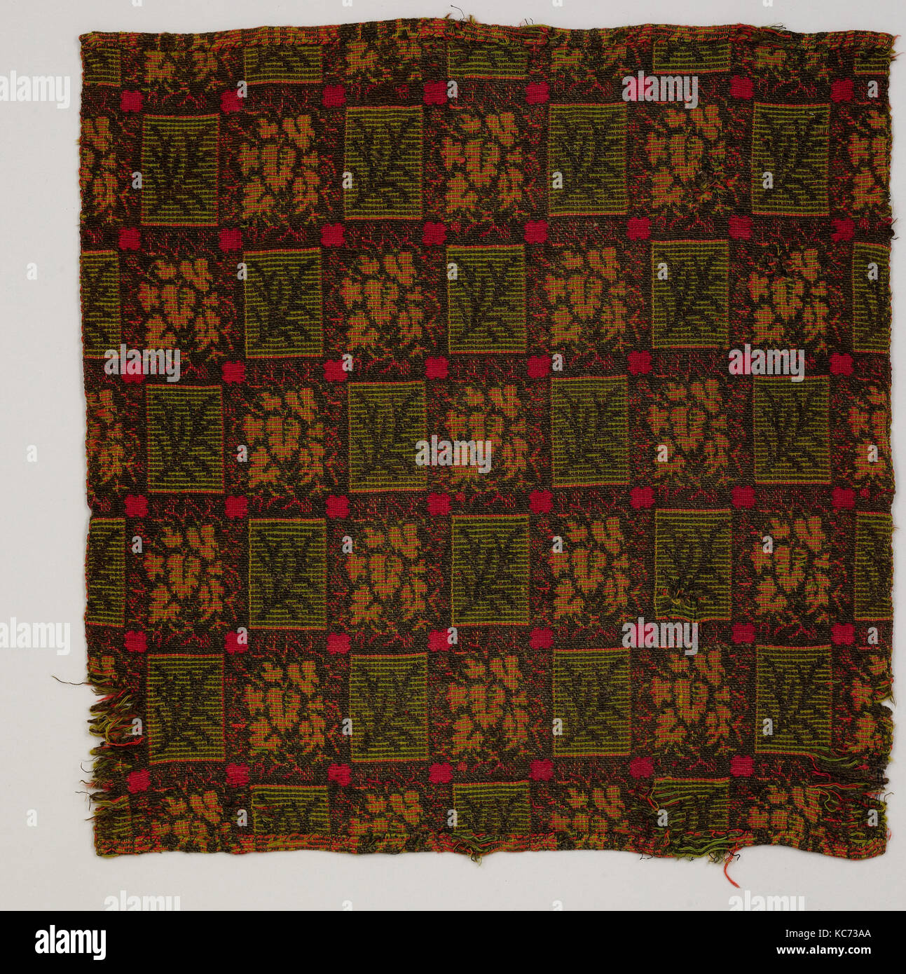 Ingrain carpet piece, ca. 1870, American, Wool, 35 x 35 in. (88.9 x 88. ...
