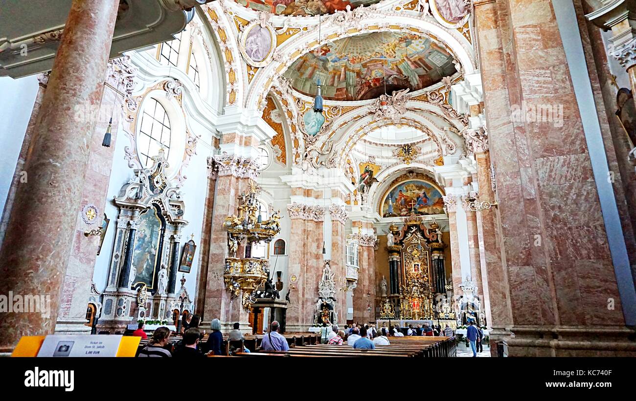 Interior of Dom St. Jacob or Saint Jacob Cathedral in Innsbruck ...