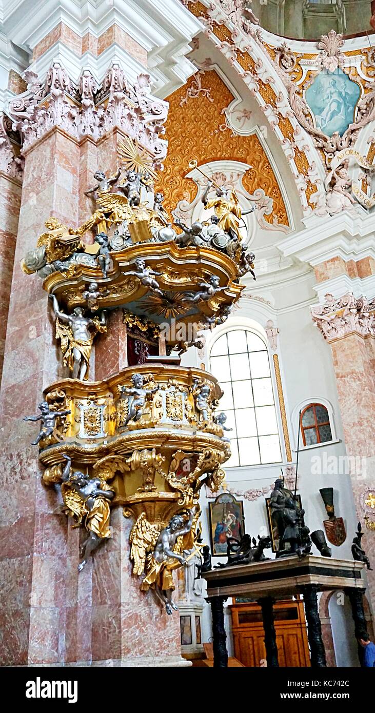 Bishop throne and Interior of Dom St. Jacob or Saint Jacob Cathedral in ...