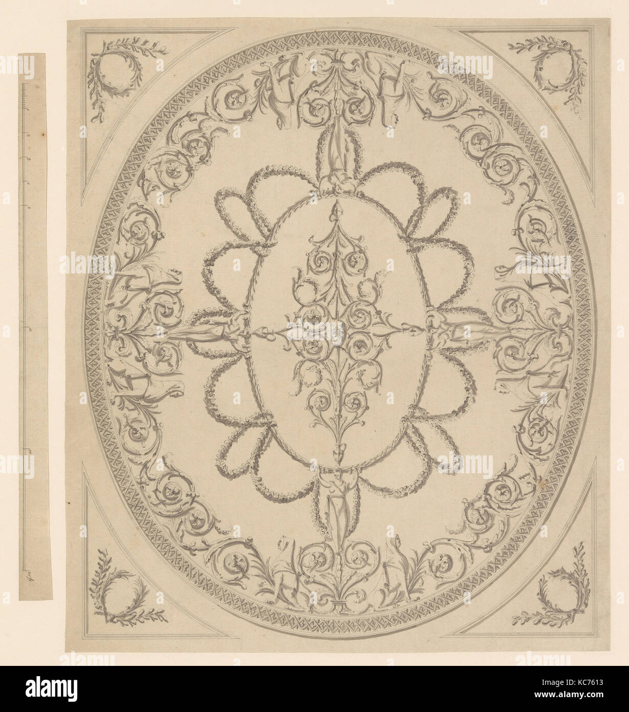 Design for a Ceiling, an Oval within a Square, having a Criss-cross ...