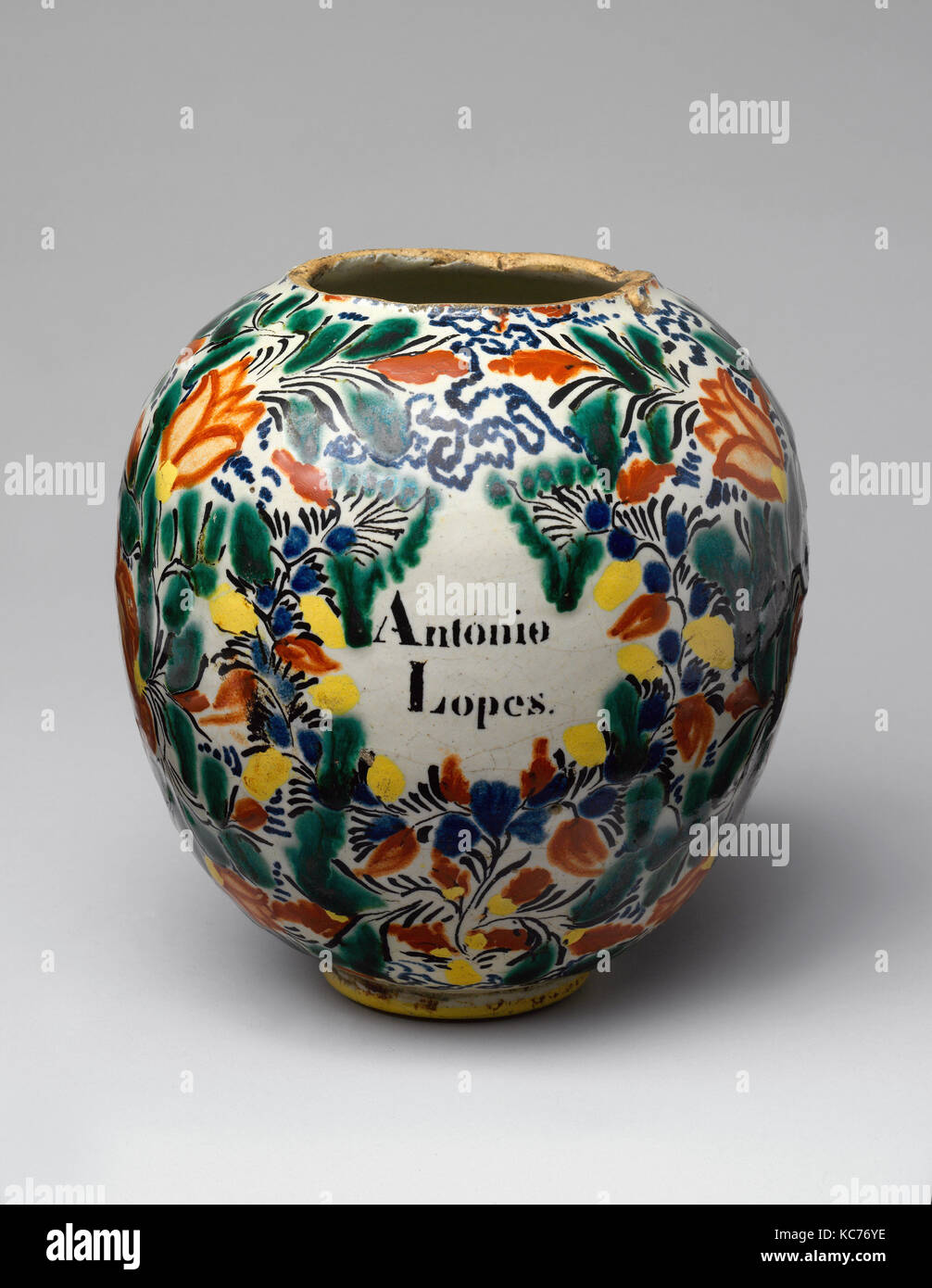 Jar, ca. 1860, Made in Mexico, Mexican, Tin-glazed earthenware, H. 7 in ...