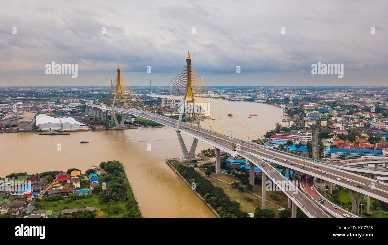 Rama 9 Bridge in Thailand ,Bird eye view Stock Photo - Alamy