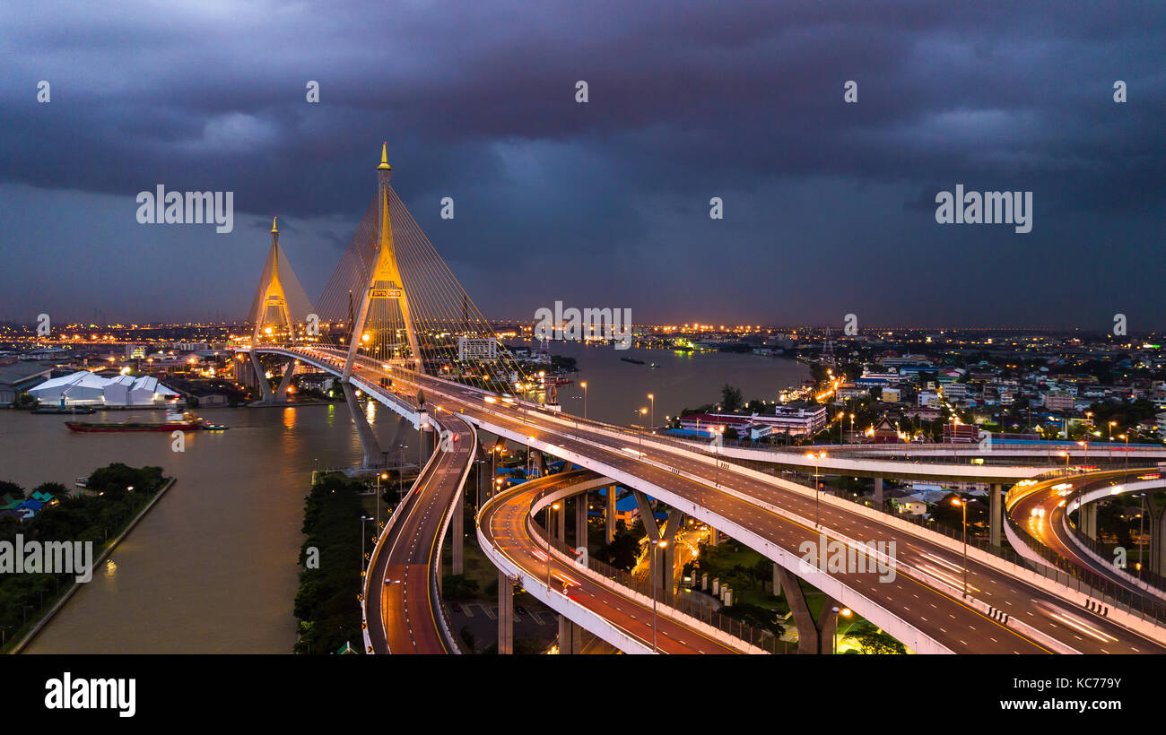Rama 9 Bridge in Thailand. The landmark of Thailand.The symbol is the ...