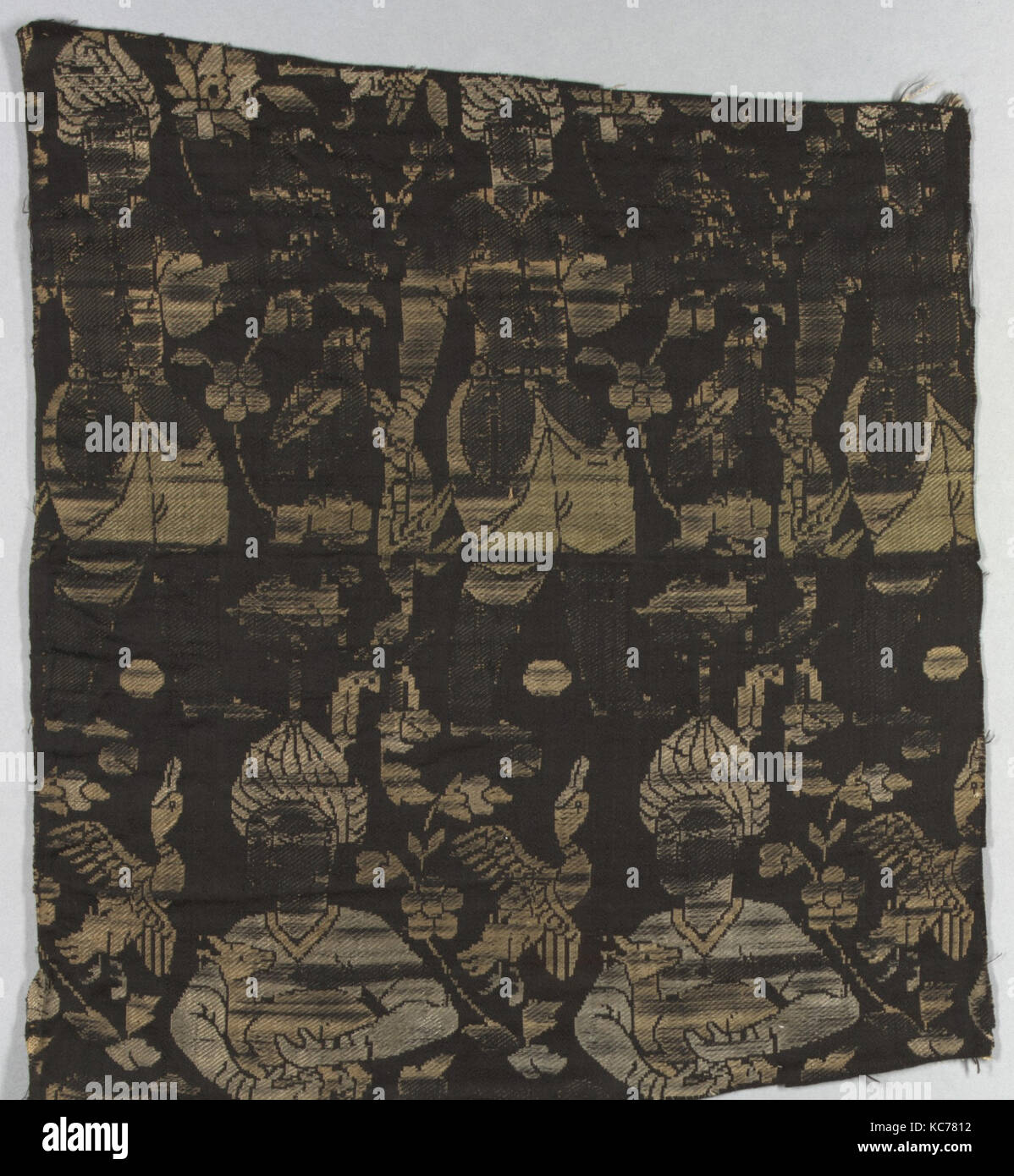 Fragment, first half 16th century, Attributed to Iran, Silk; lampas ...