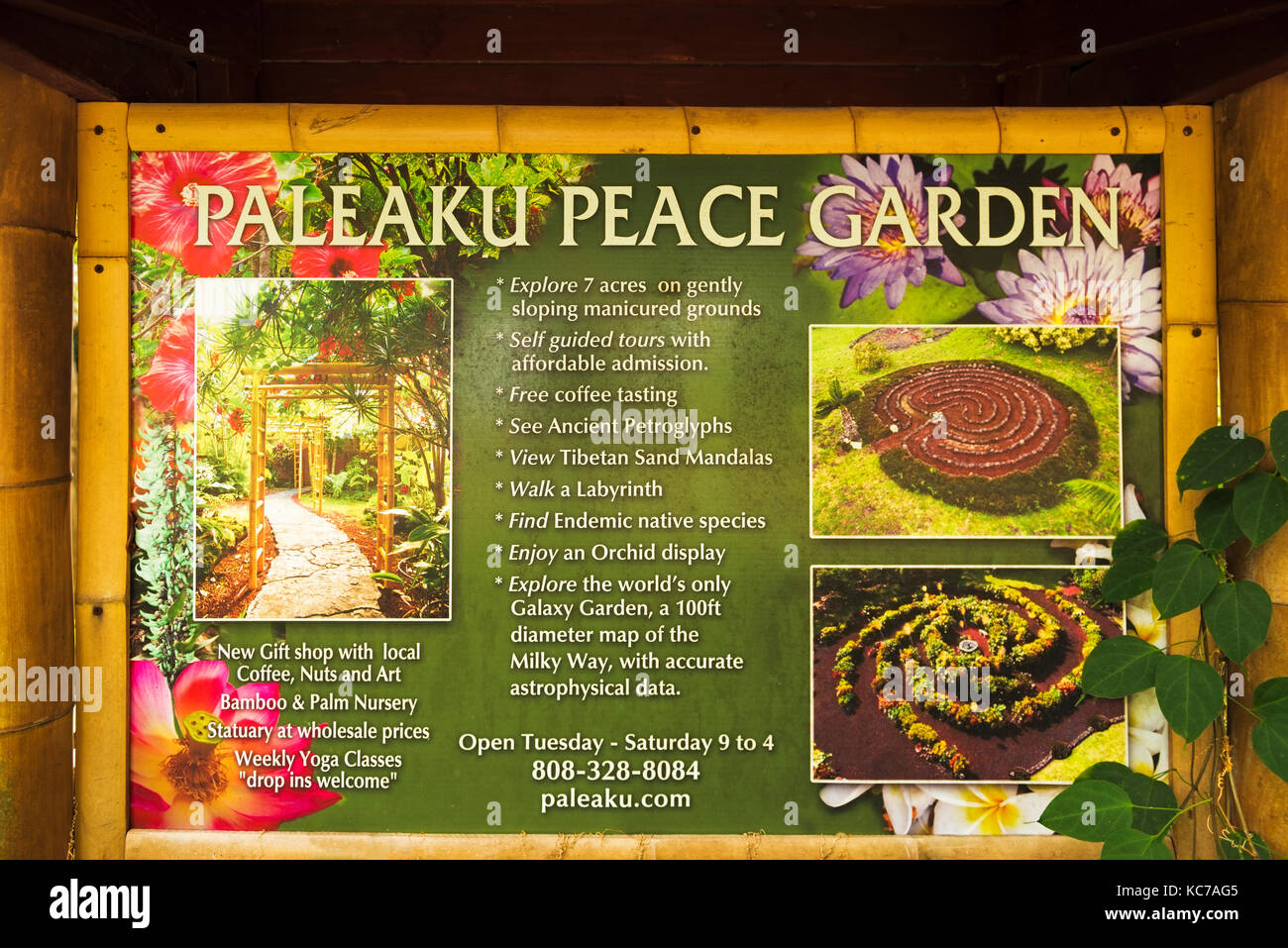 Paleaku Peace Garden sign, Captain Cook, The Big Island, Hawaii USA ...