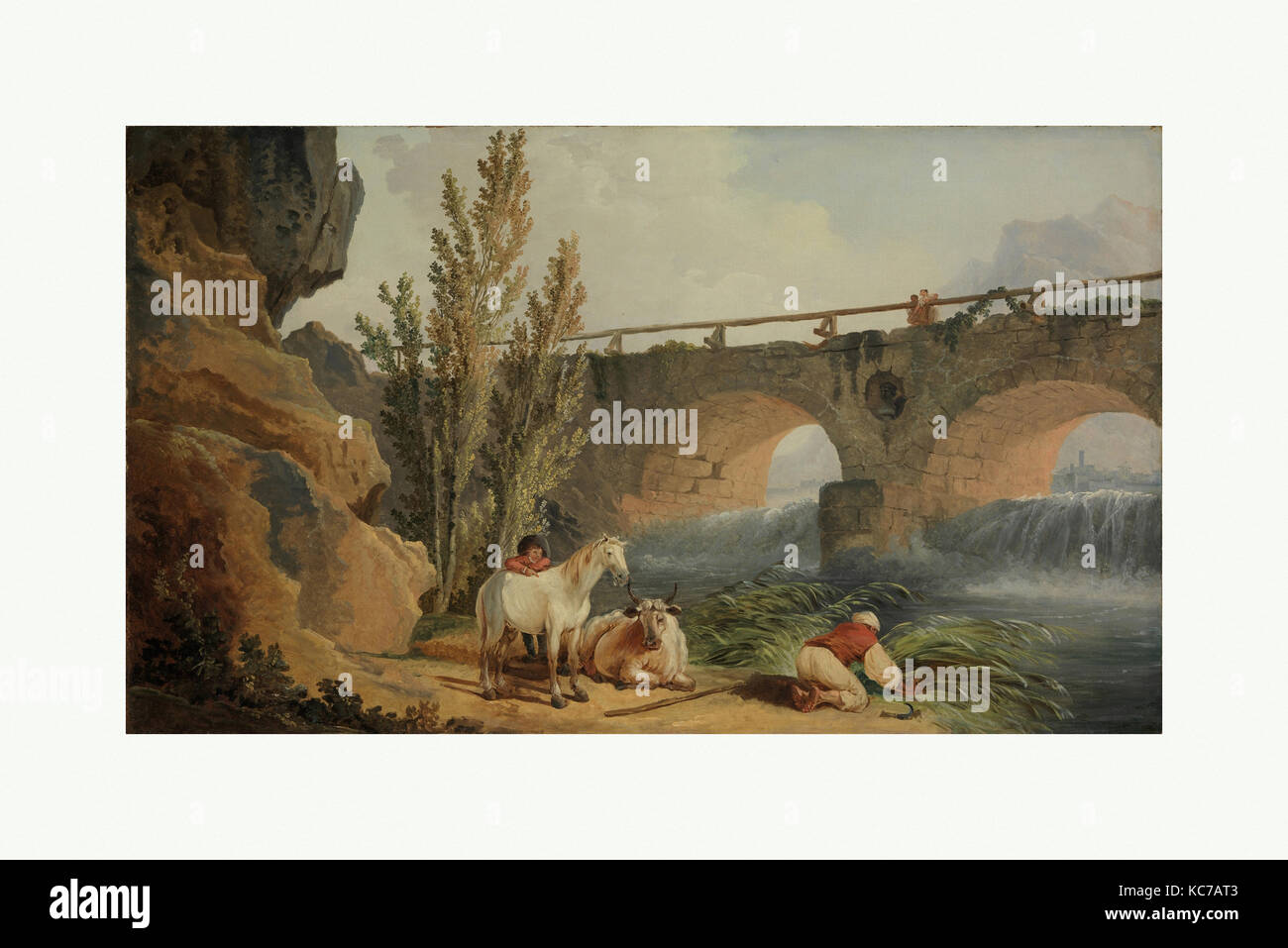 Bridge over a Cascade, Oil on canvas, 32 x 54 1/8 in. (81.3 x 137.5 cm ...