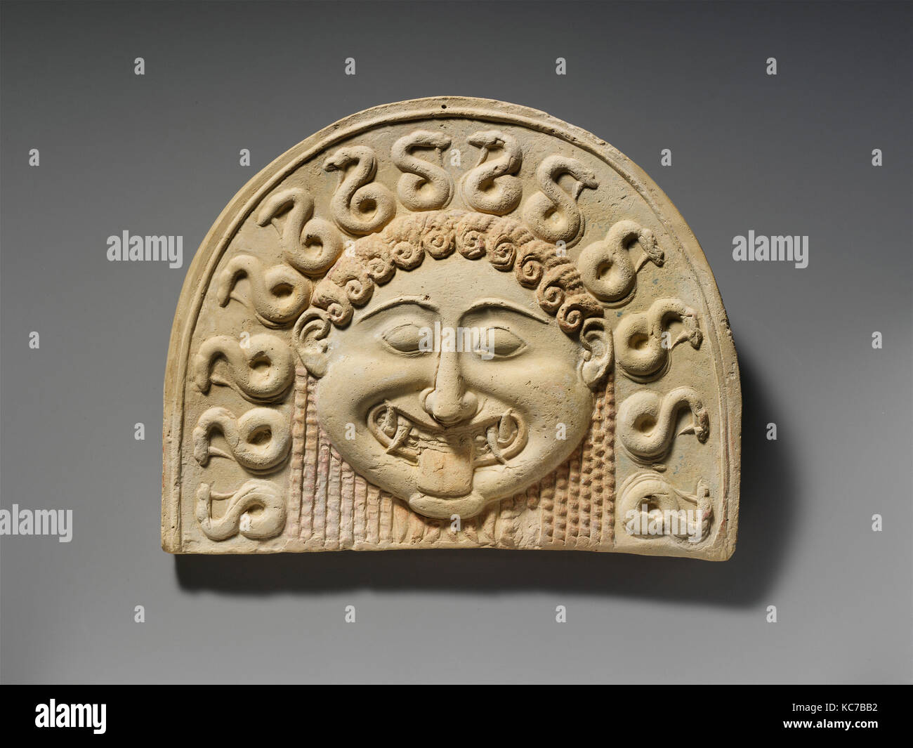 Terracotta painted gorgoneion antefix (roof tile), ca. 540 B.C Stock ...