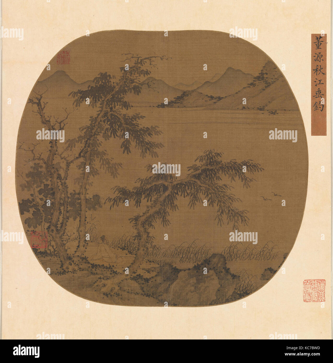 元 盛著 秋江垂釣圖 團扇, Angling in the Autumn River, Sheng Zhu, ca. 1370 Stock ...