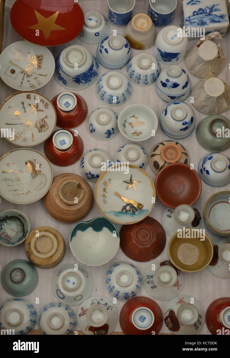 Sake cups and shoyu sashi dishes st the Shitennoji-ji temple sale ...