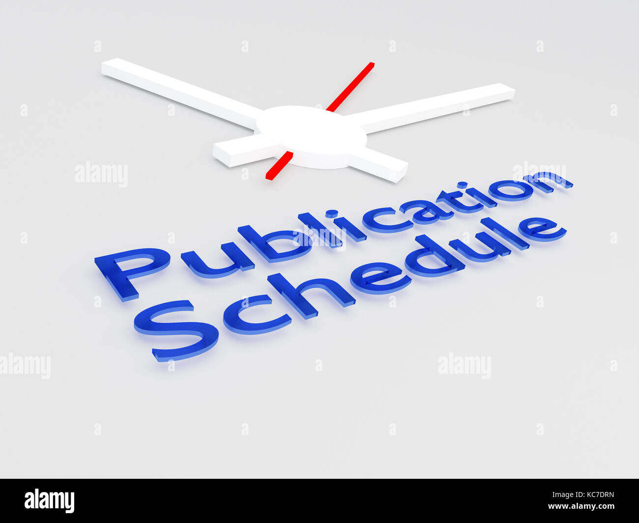 3D illustration of "Publication Schedule" title with a clock as a ...