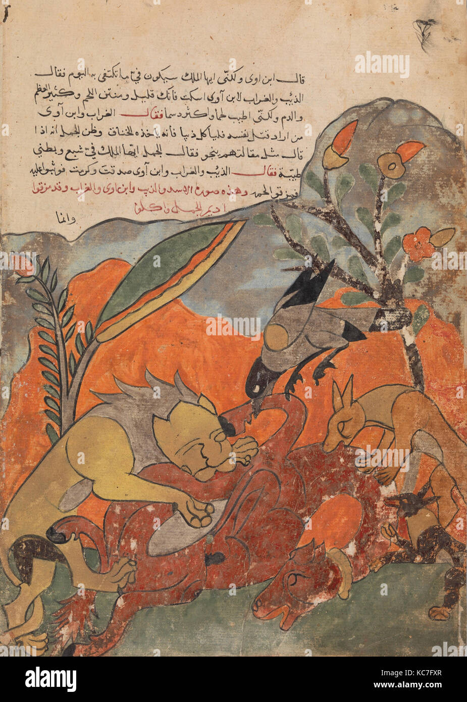 "The Attack on the Camel by the Lion, Crow, Wolf, and Jackal", Folio ...