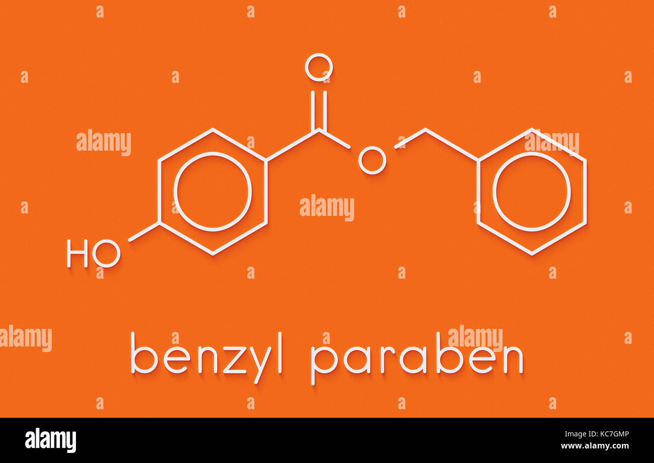 Benzyl paraben preservative molecule. Skeletal formula Stock Photo - Alamy