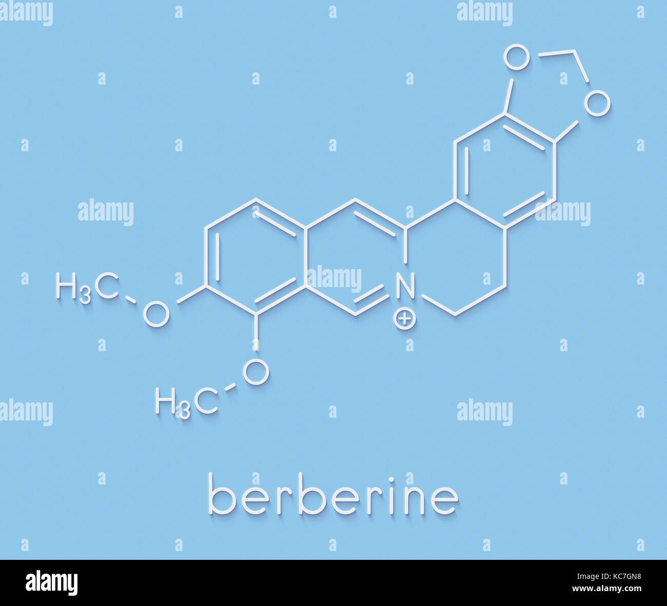 Berberine alkaloid molecule. Present in number of plants. Used as a ...