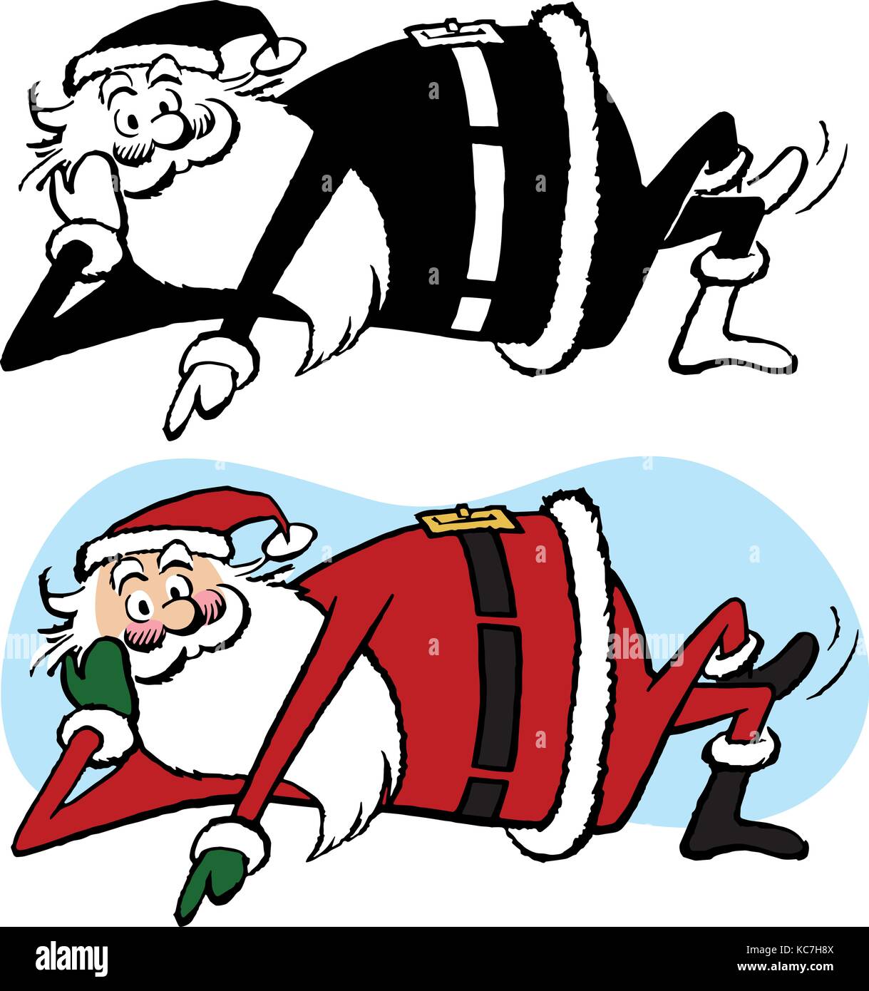 Santa Claus laying down and pointing towards something interesting ...