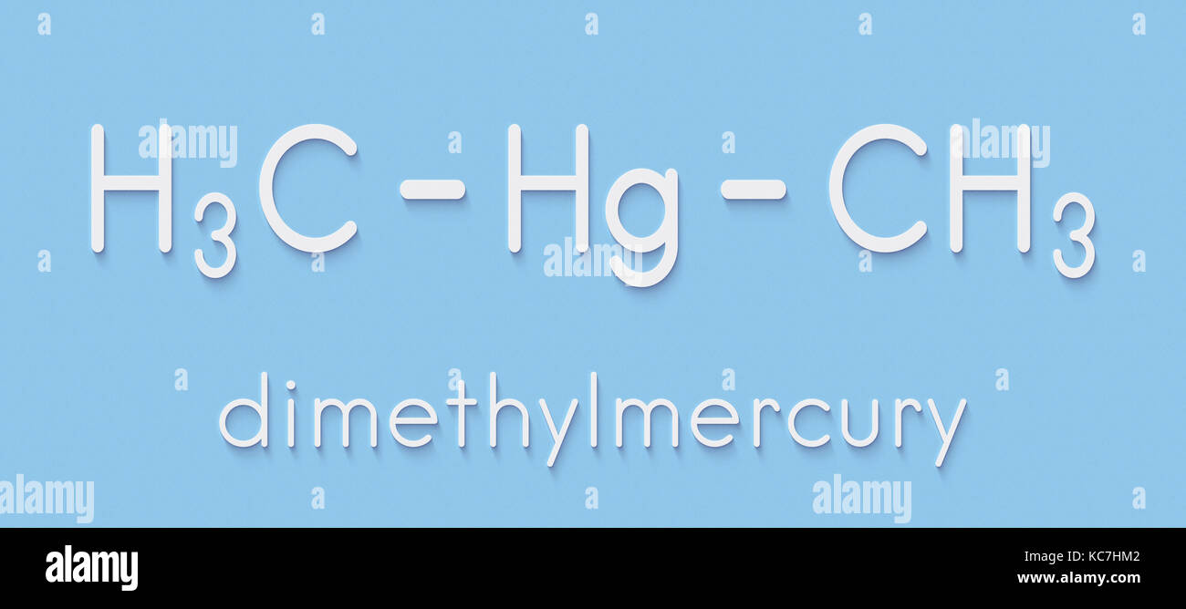 Dimethylmercury (organomercury compound), chemical structure. Skeletal ...