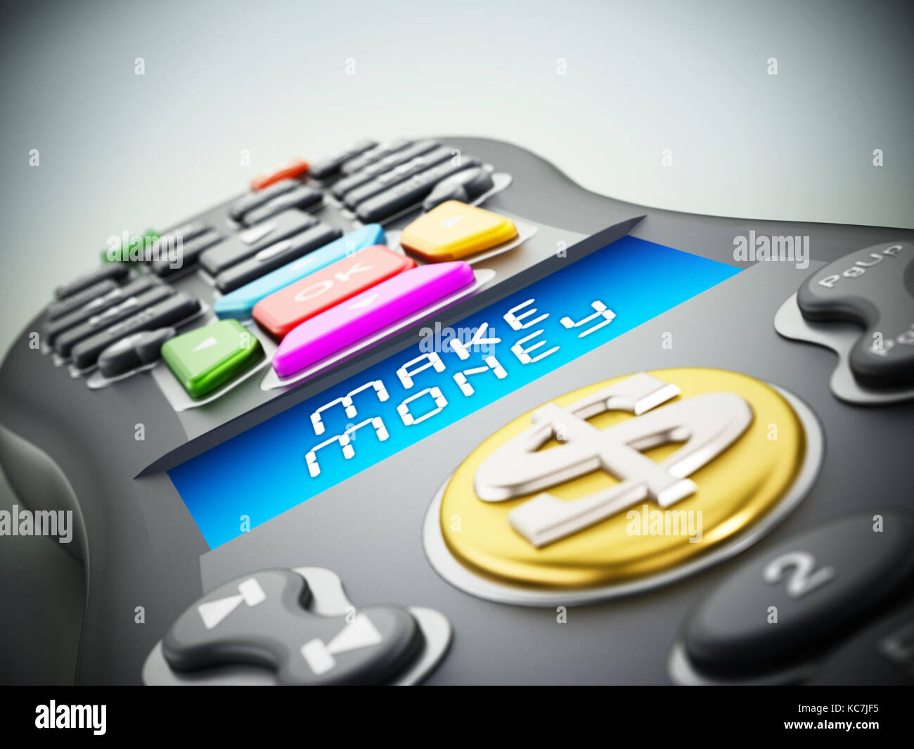 Make money text on remote controller LCD panel. 3D illustration Stock ...