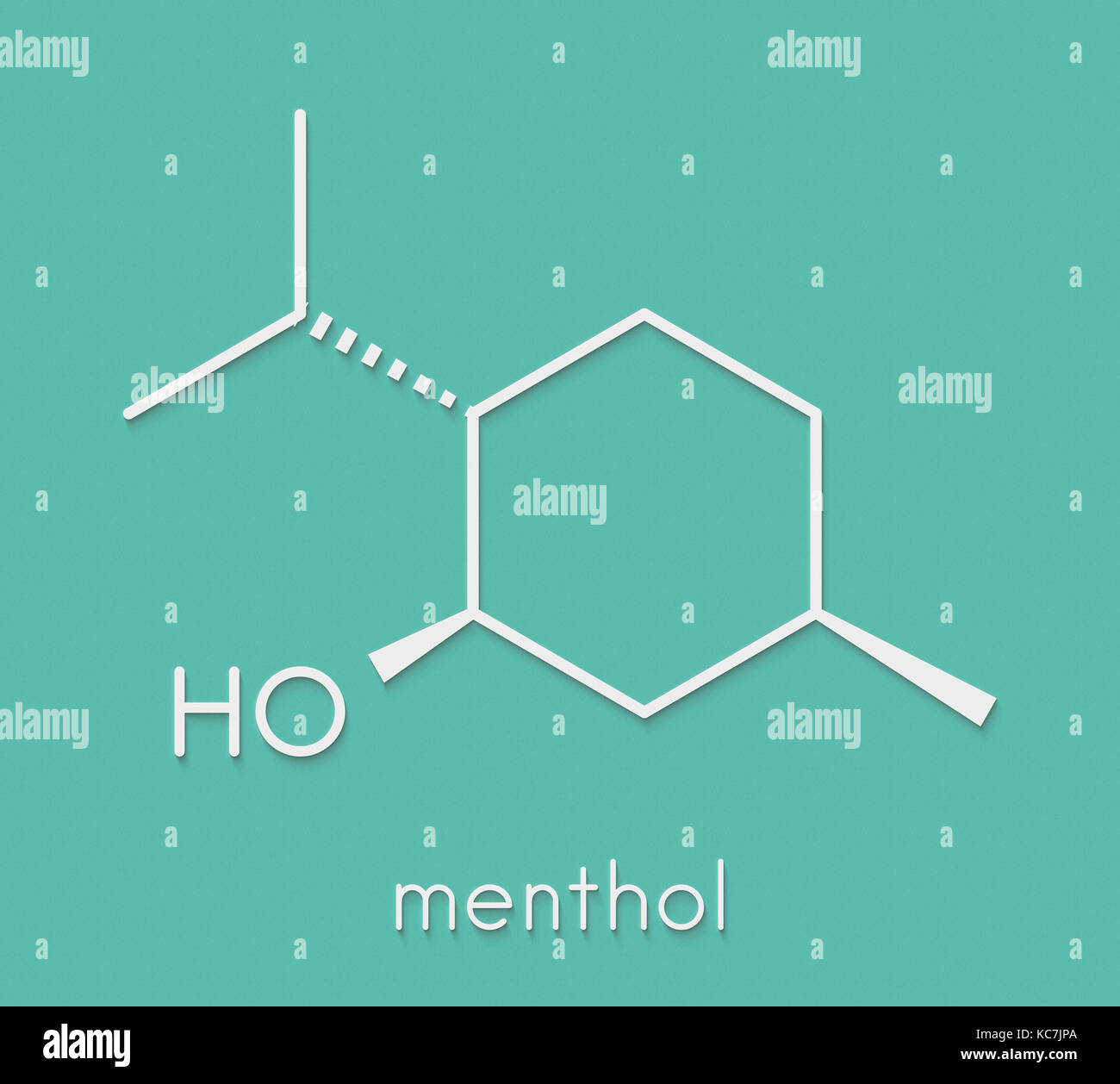 Menthol molecule. Present in peppermint, corn mints, etc. Skeletal ...