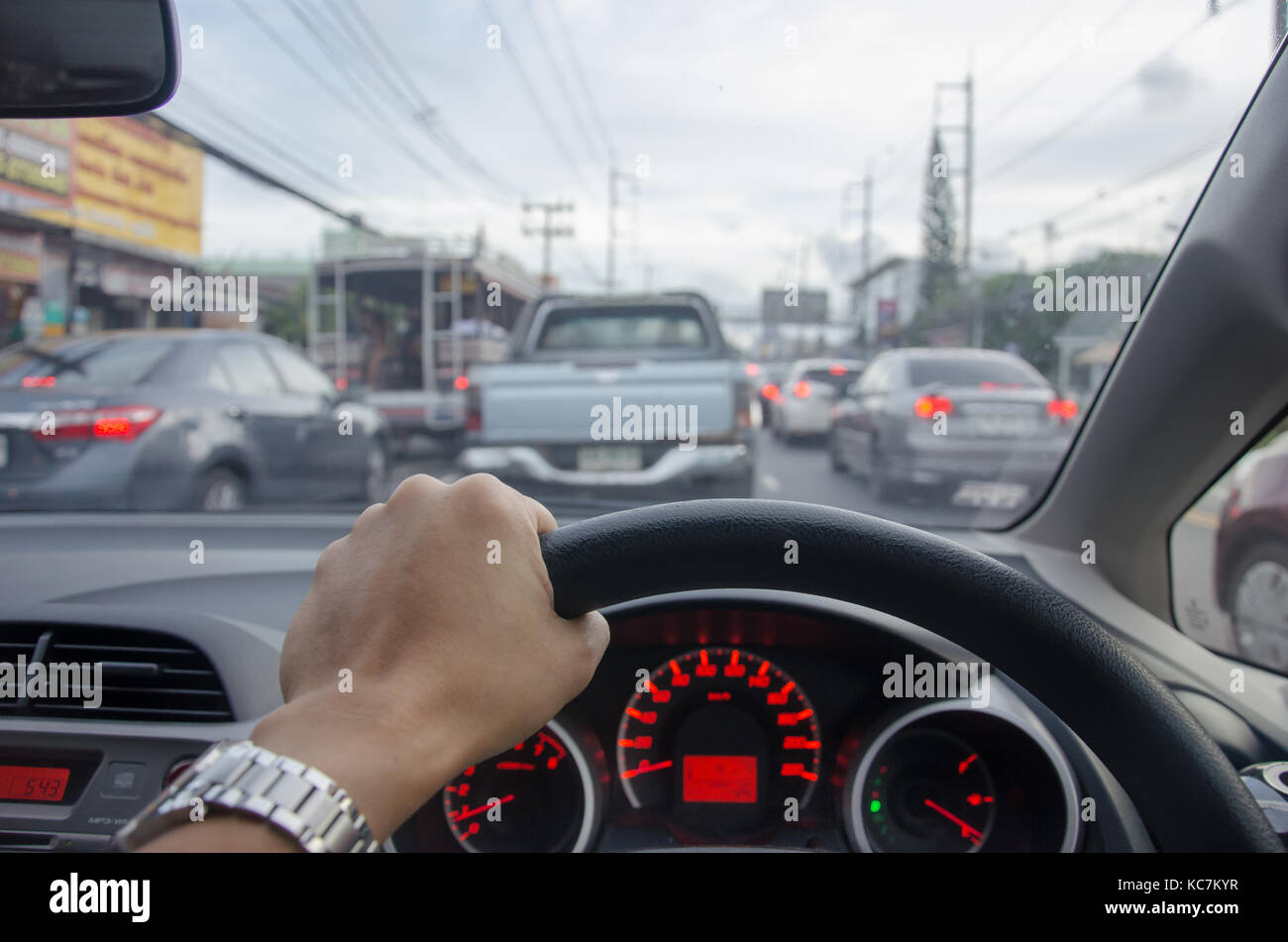 man driving car, hand hold steering wheel Stock Photo - Alamy