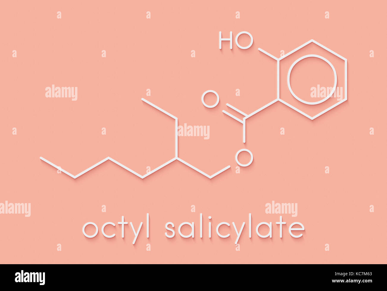 Octyl salicylate (octisalate) sunscreen molecule (UV filter). Skeletal ...