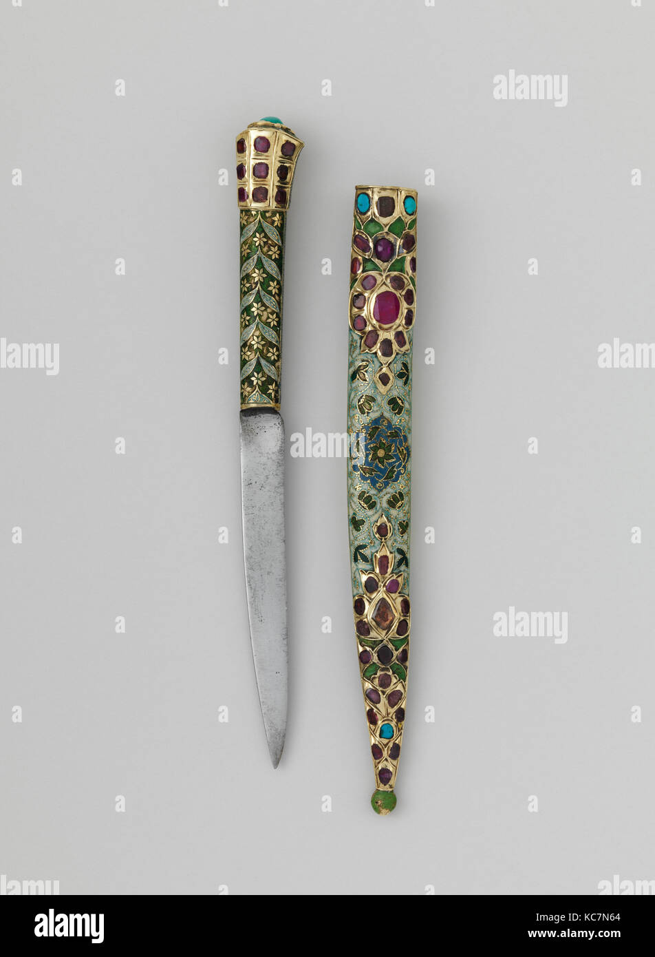 Knife and Sheath, 18th century, Made in India, Silver; gilded, enameled ...