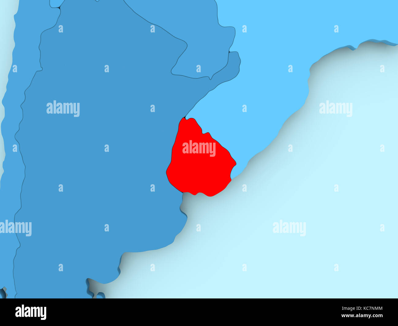 Uruguay in red on blue political map. 3D illustration Stock Photo - Alamy