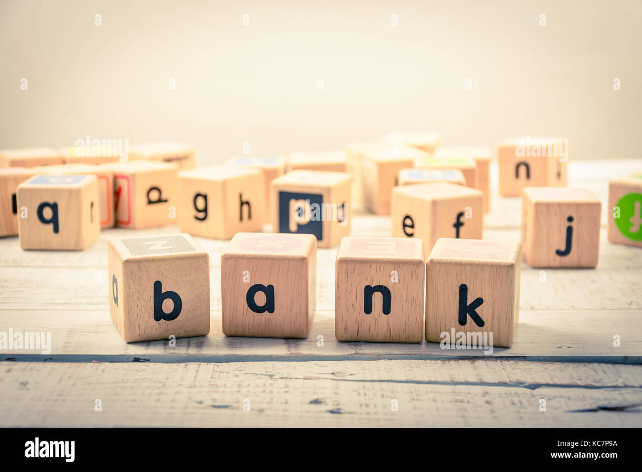 Word 'Bank ' wood Cubic on the wood Stock Photo - Alamy