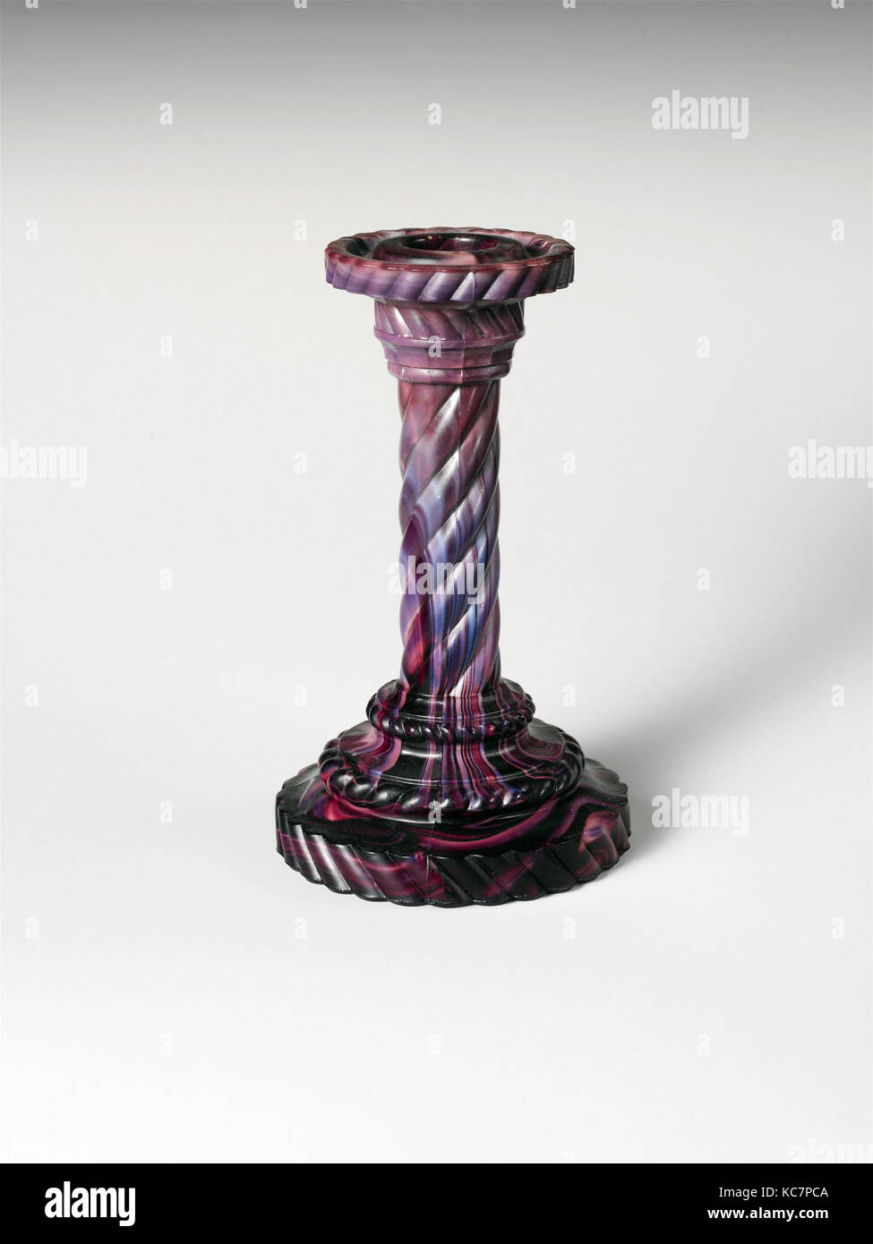 Candlestick, 1880–90, Made in England, Pressed purple marble glass ...