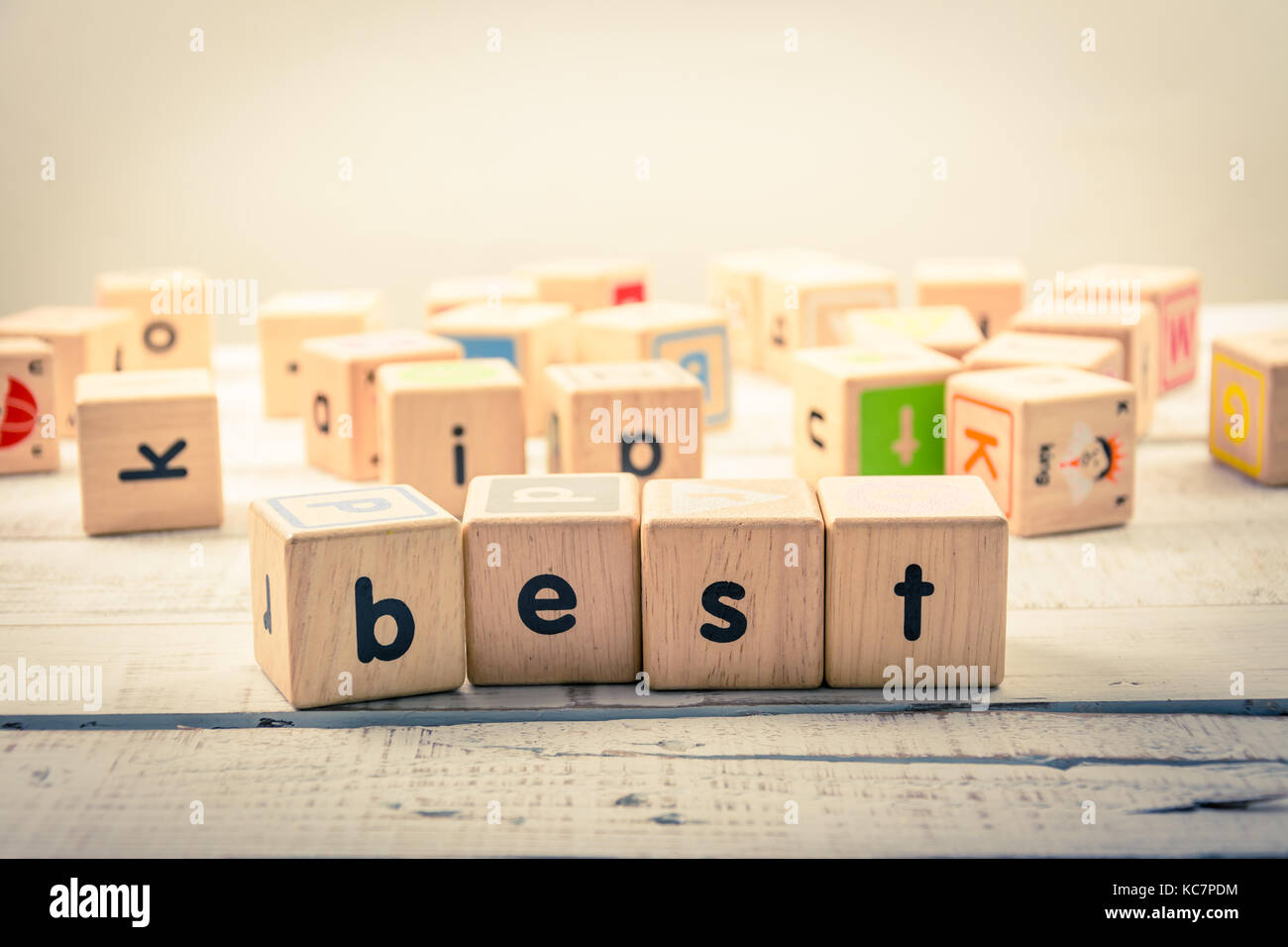 Word 'Best ' wood Cubic on the wood Stock Photo - Alamy