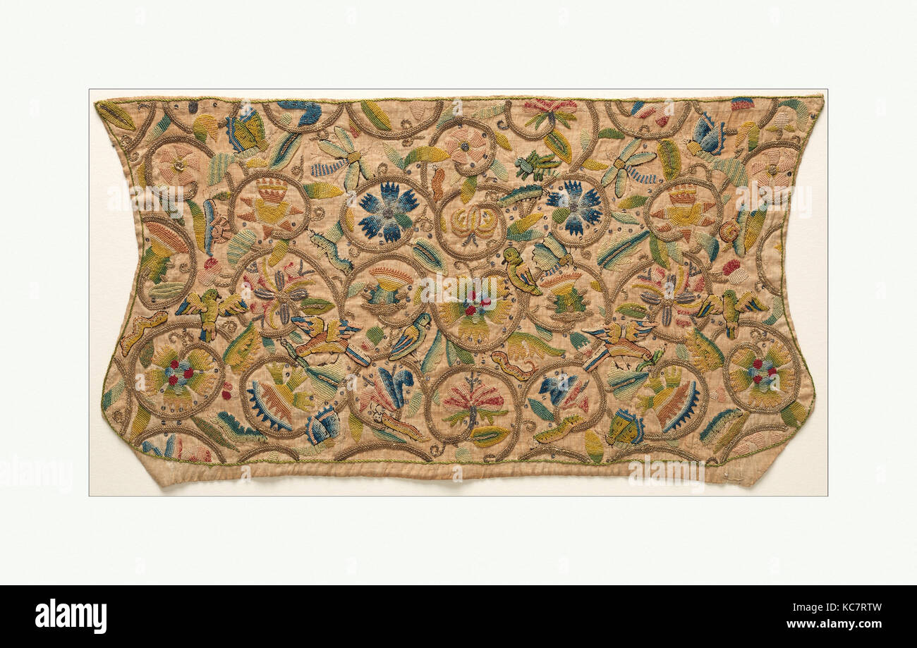 Coif, early 17th century, British, Linen embroidered with silk and ...