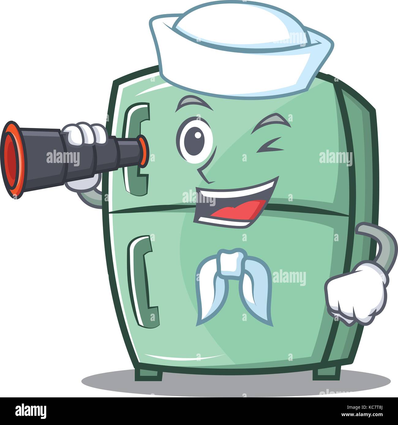 Sailor with binocular cute refrigerator character cartoon Stock Vector ...