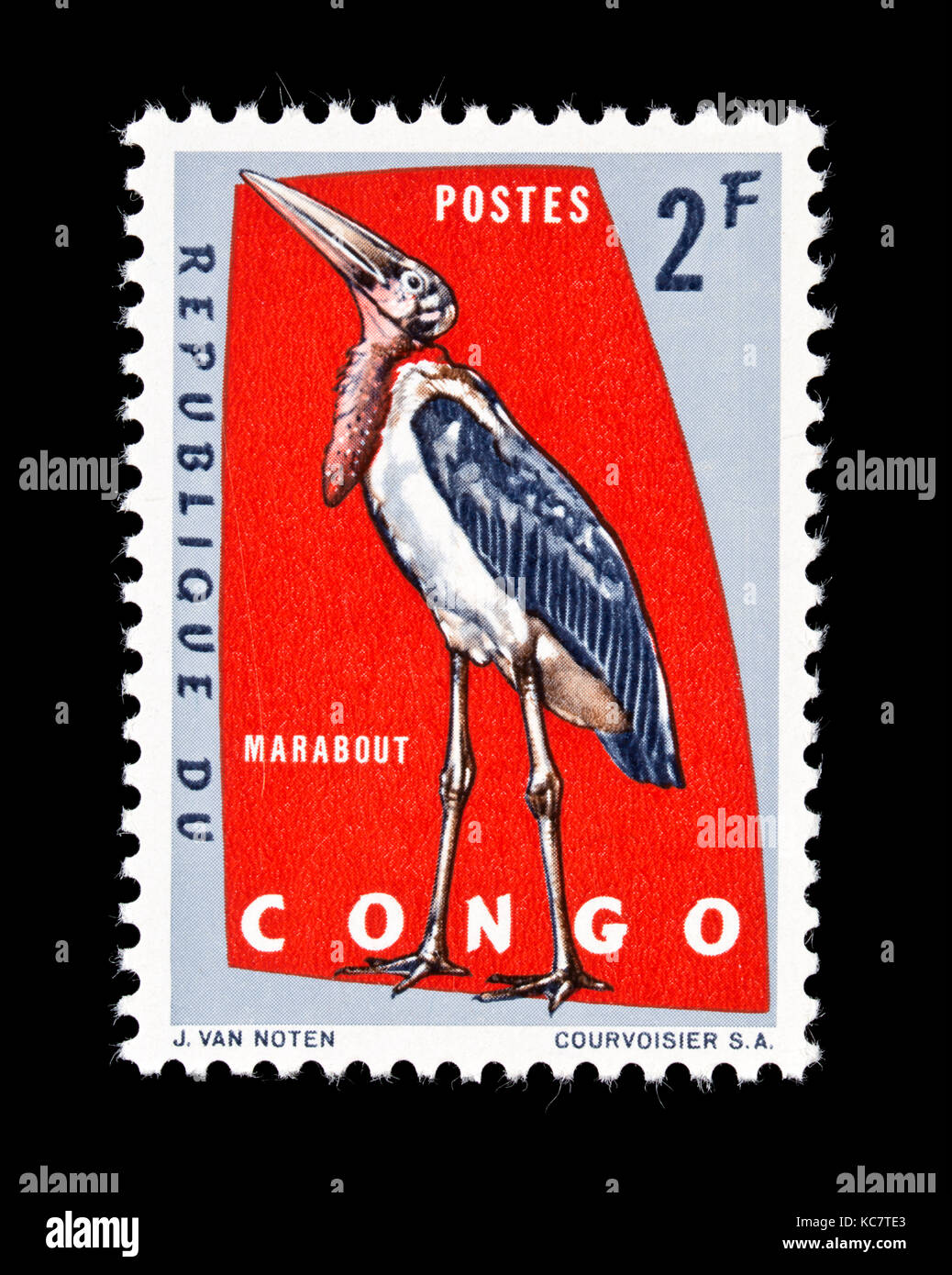 Postage stamp from Congo depicting a marabou stork (Leptoptilos ...