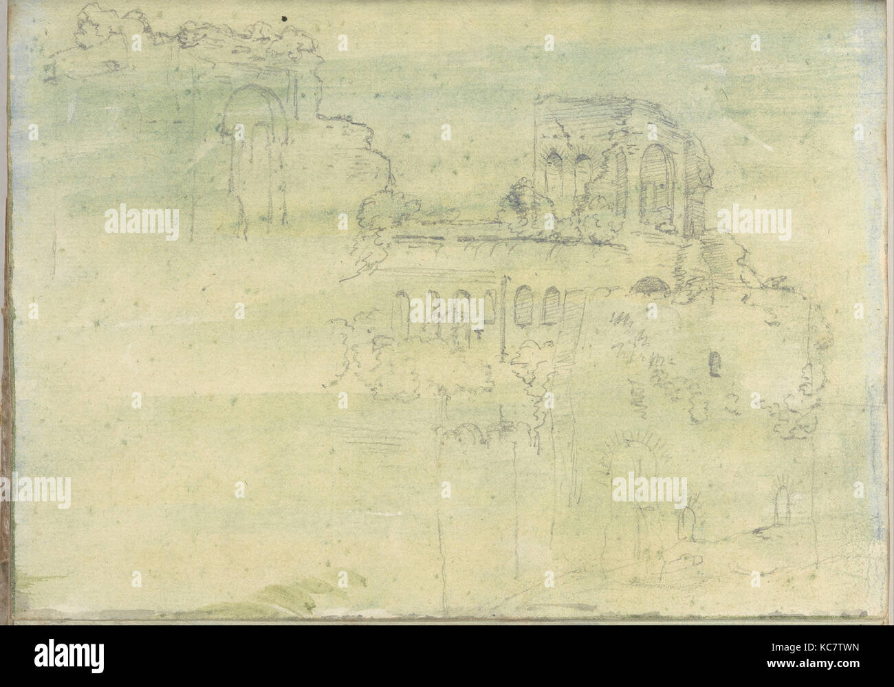 Roman Ruins (Smaller Italian Sketchbook, leaf 12 recto), Joseph Wright ...