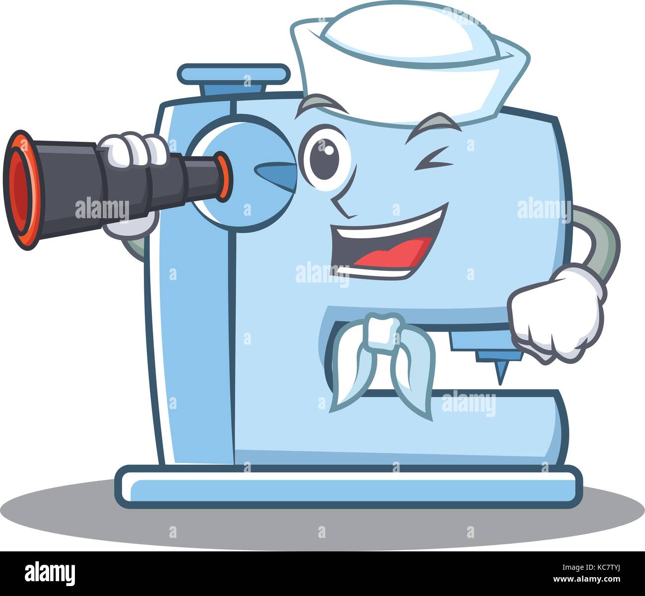 Sailor with binocular sewing machine emoticon character Stock Vector ...