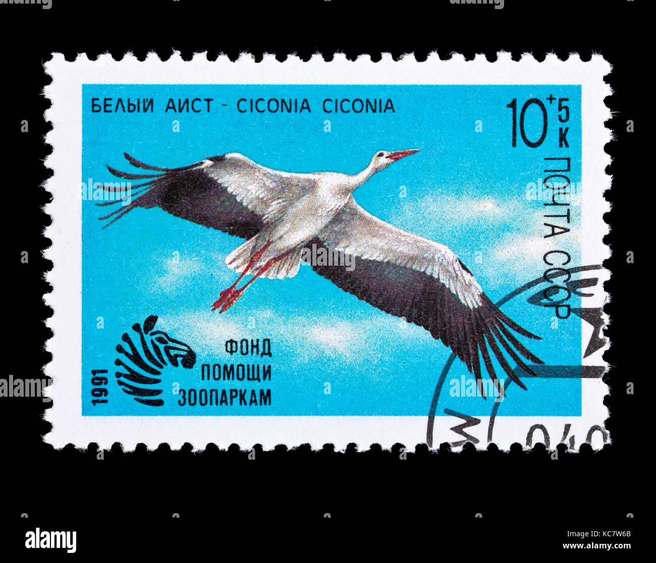 Postage stamp from the Soviet Union depicting a white stork (Ciconia ...