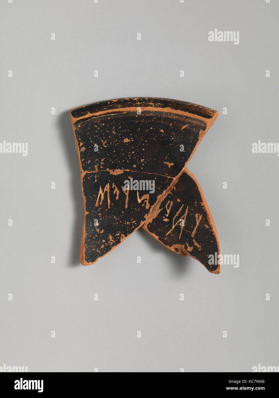 Terracotta bowl fragments with graffito inscription, ca. 3rd century B ...