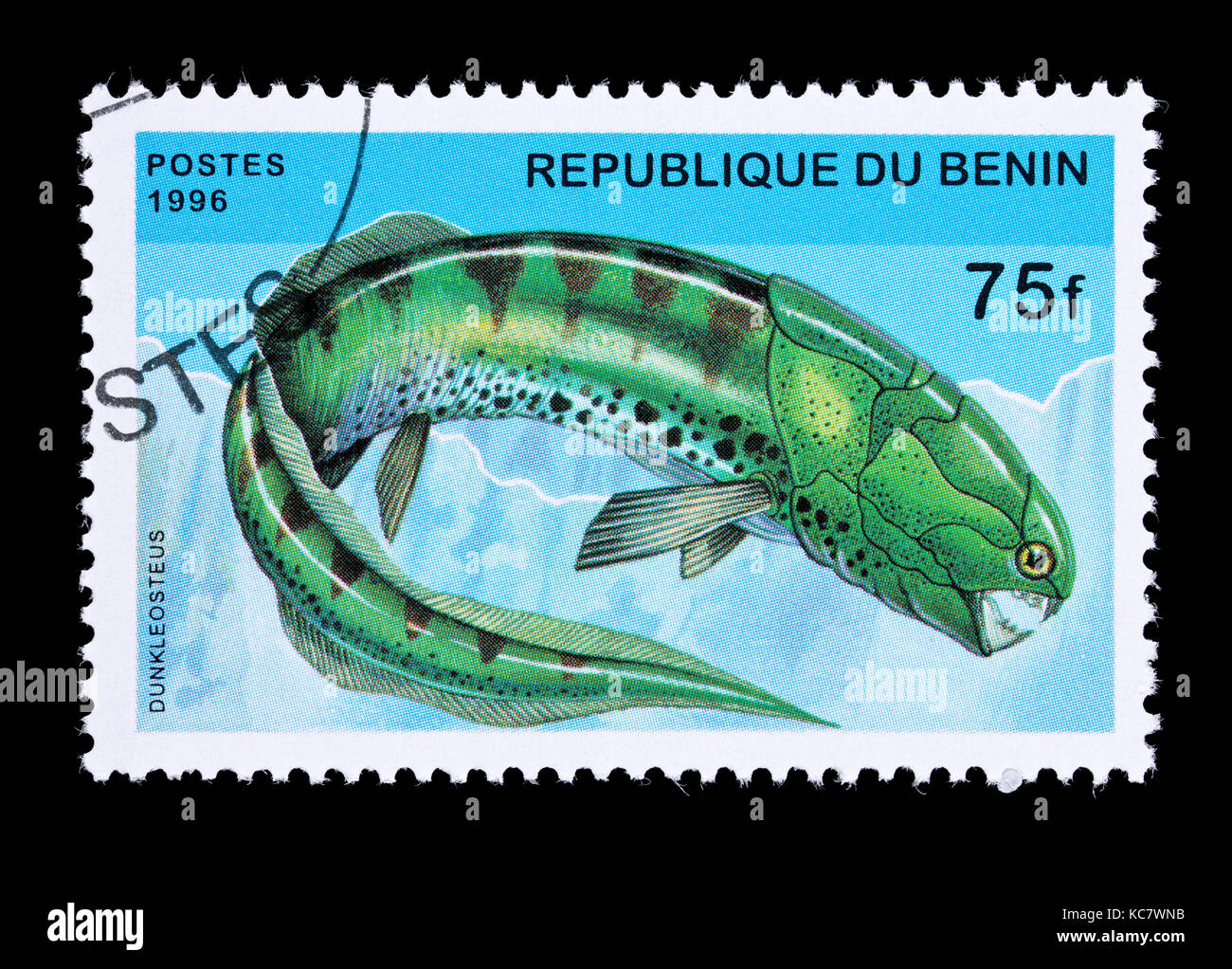Postage stamp from Benin depicting a Dunkleosteus Stock Photo - Alamy