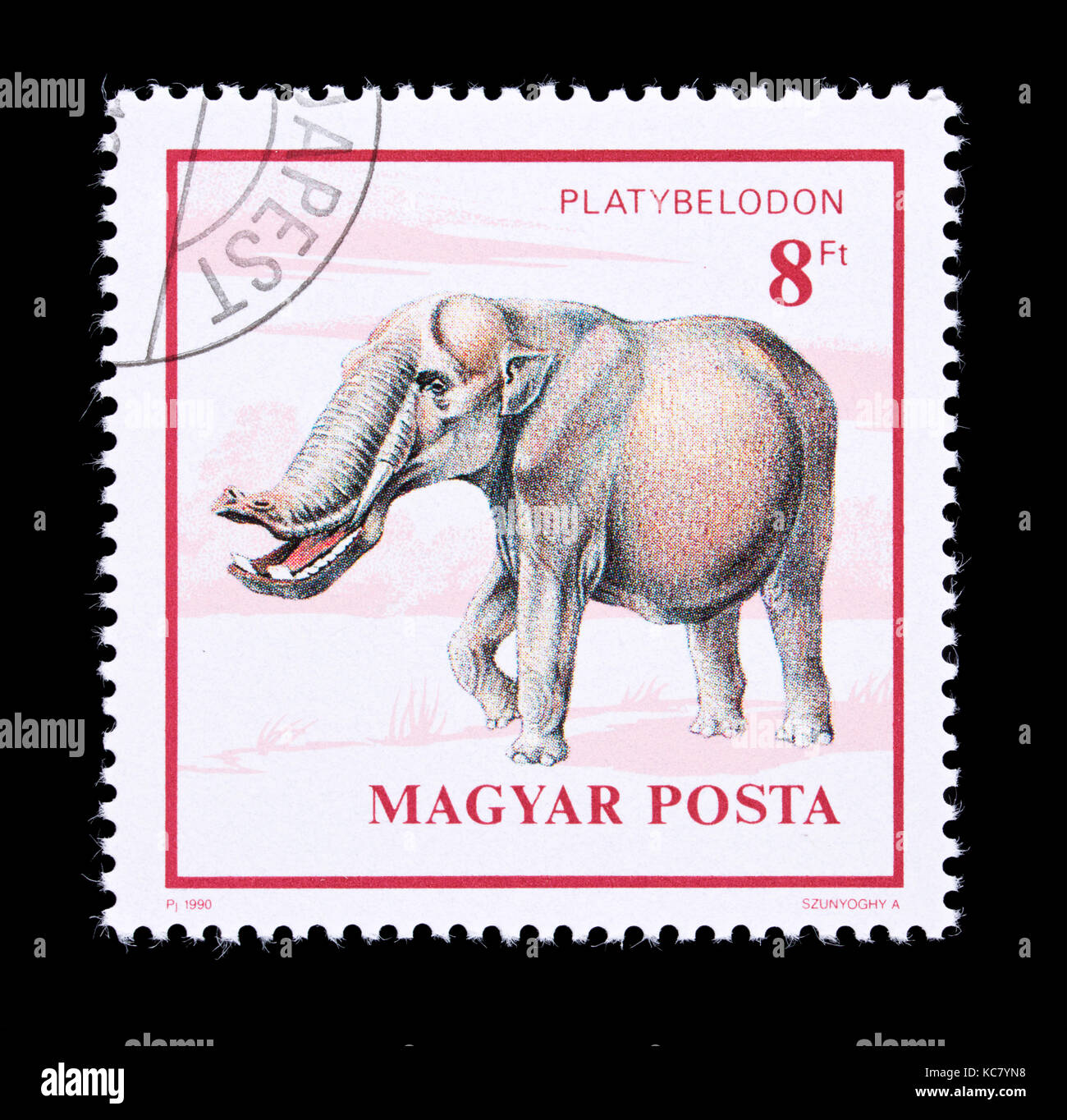 Postage stamp from Hungary depicting a Platybelodon, extinct mammal ...