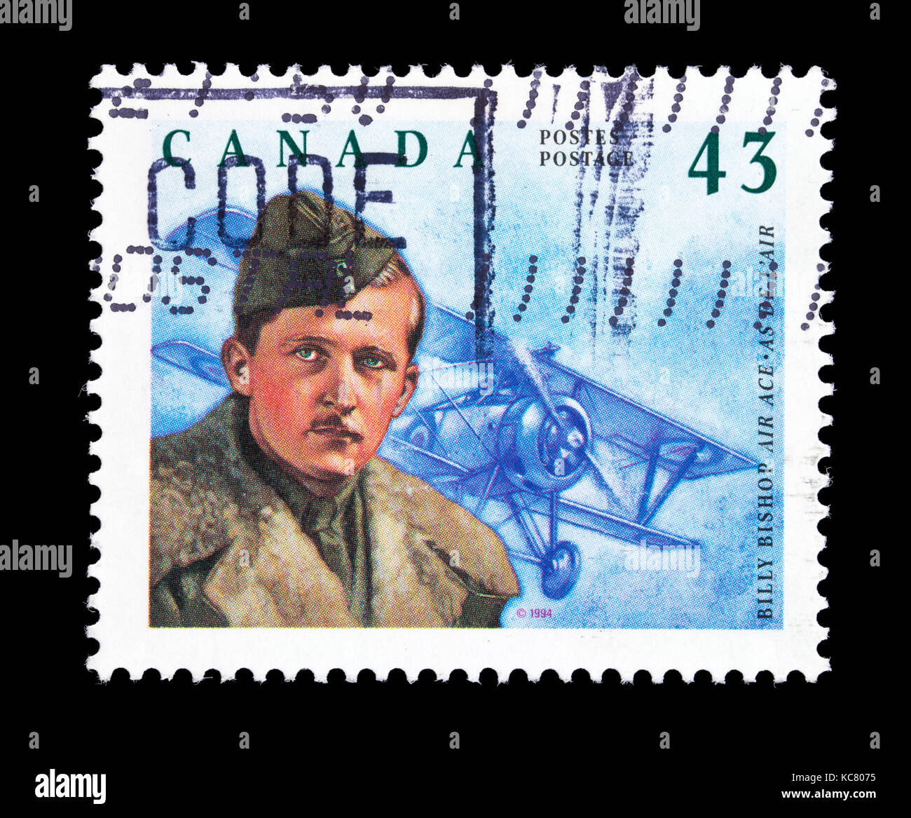 Postage stamp from Canada depicting Billy Bishop, world war 1 pilot and ...