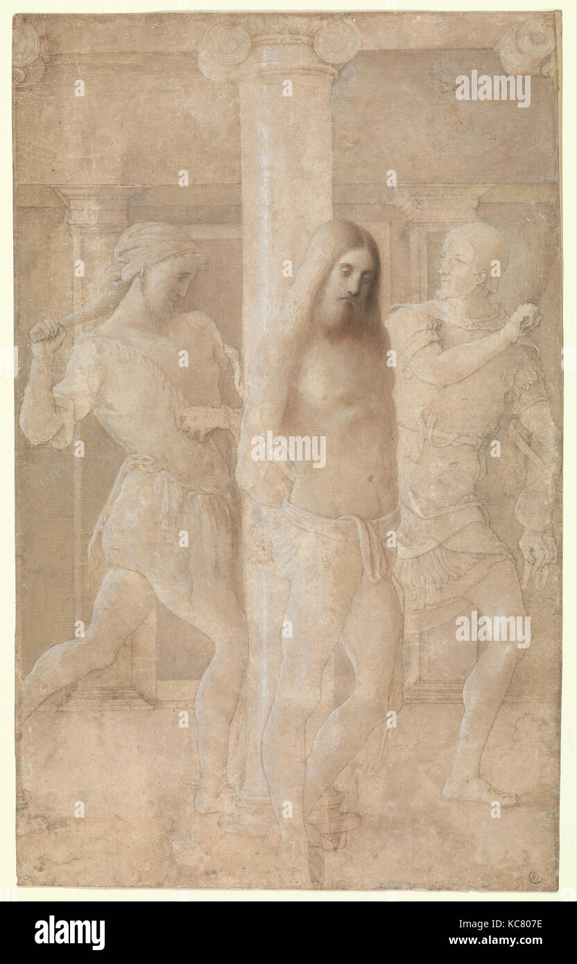 The Flagellation, late 15th century, Point of the brush and brown and light gray ink, brown and ...