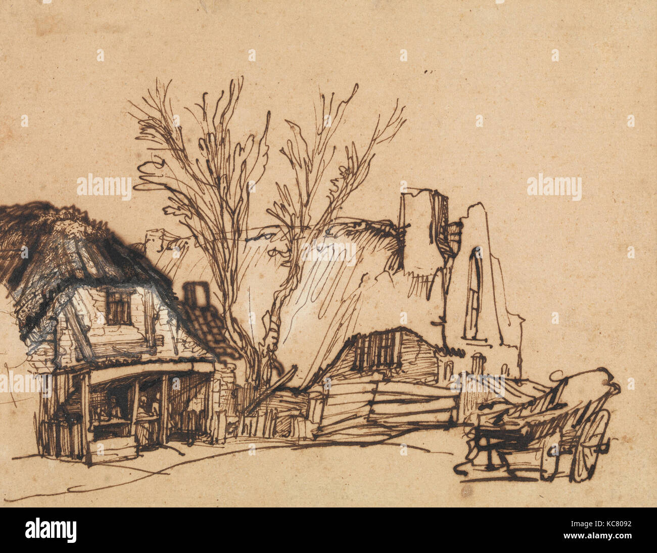 Two Cottages, ca. 1636, Pen and brown ink (gallnut ink, possibly only ...