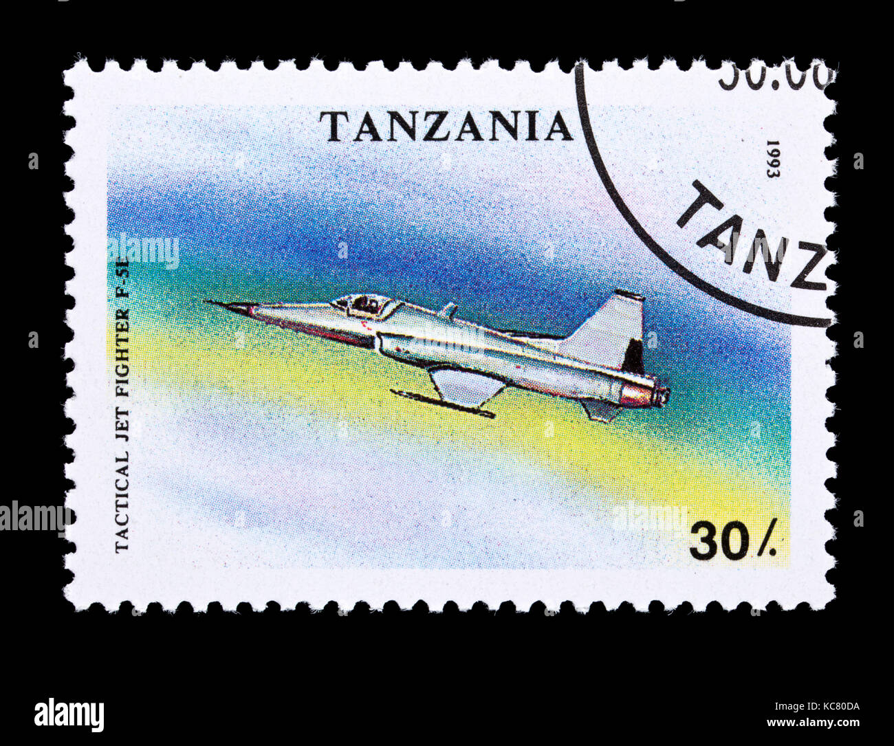 Postage stamp from Tanzania depicting a F-5E tactical jet ...