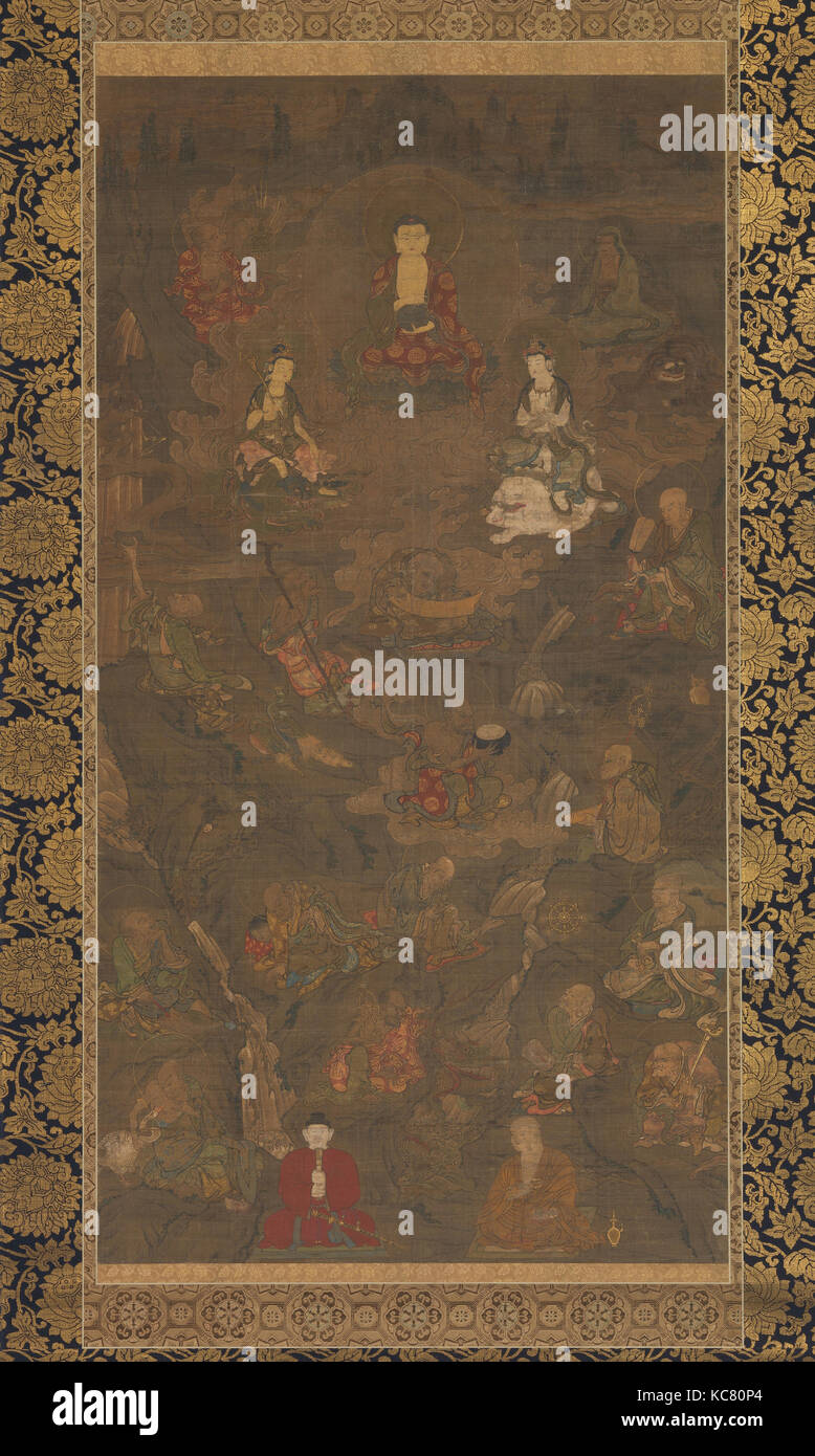 釈迦三尊十六羅漢像, Shaka Triad and Sixteen Arhats, Unidentified Artist, 14th ...