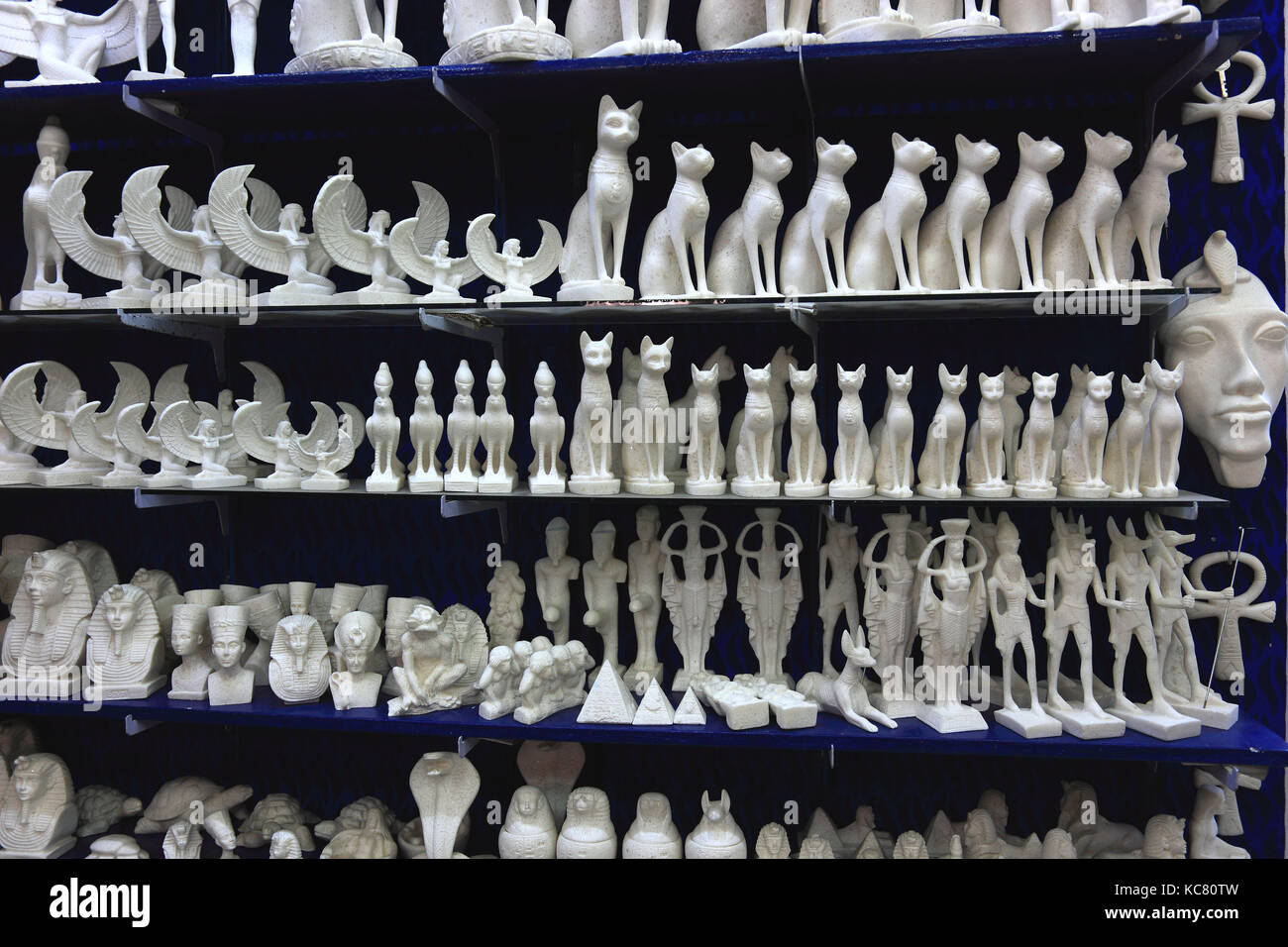 Figures of Egyptian gods in a souvenir shop in Esna, Upper Egypt ...